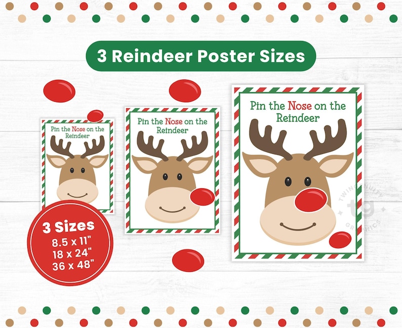 Pin the Nose on Reindeer Christmas Game Printable, Kids Classroom ...