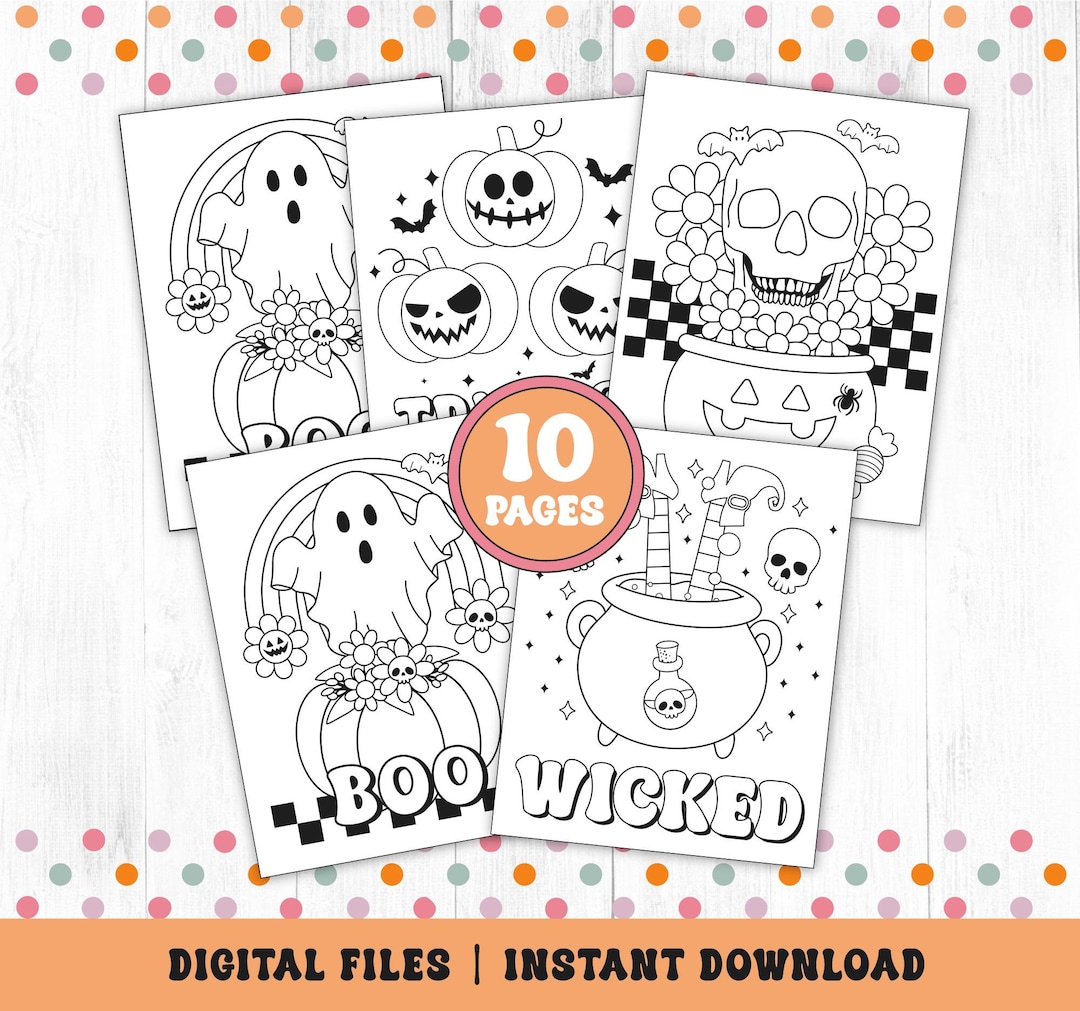 Retro Halloween Coloring Pages, Groovy Halloween Coloring Pages for ...