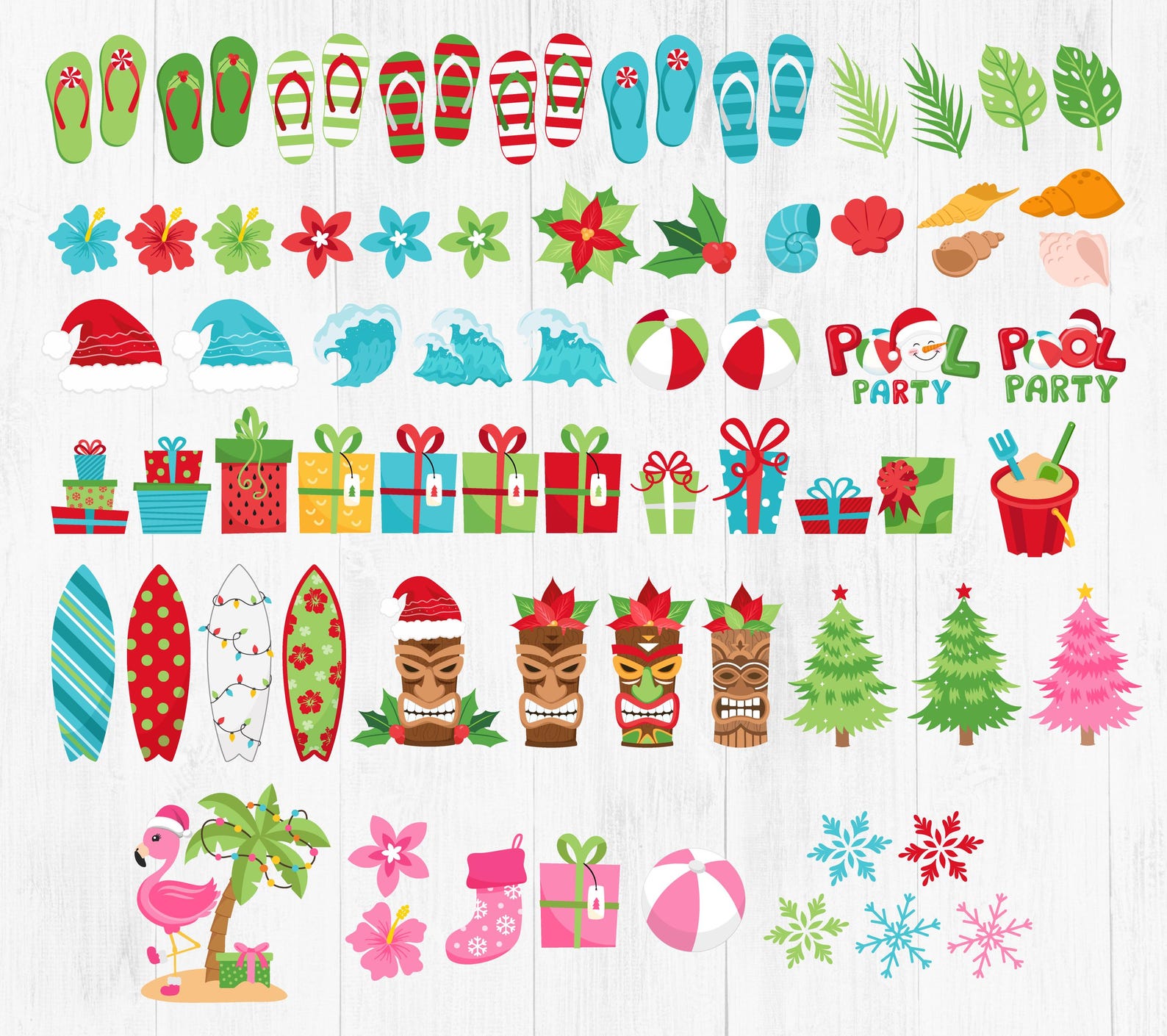 Tropical Christmas Clipart, Beach Christmas Clipart, Christmas in July ...