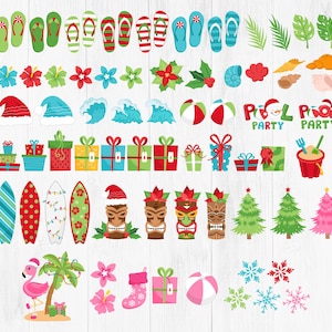 Tropical Christmas Clipart, Beach Christmas Clipart, Christmas in July ...