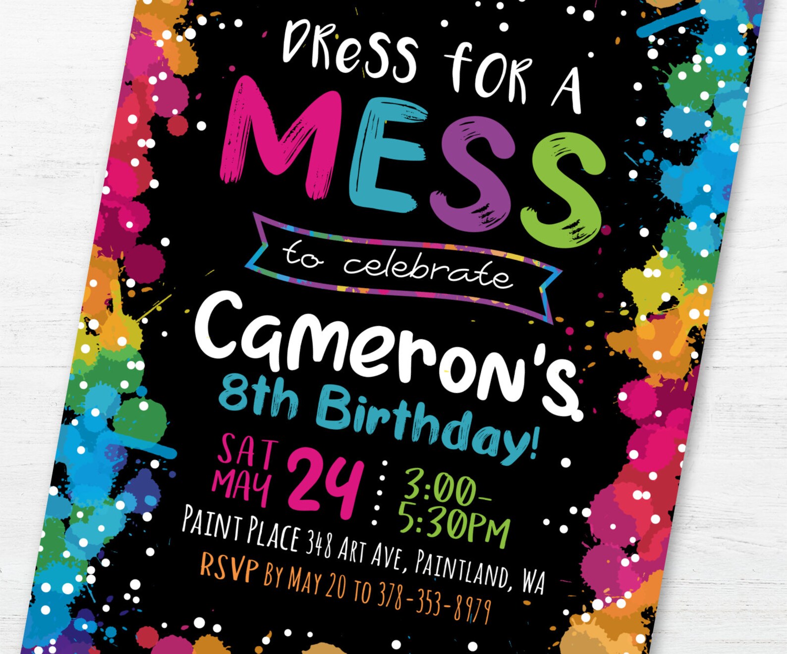 Art Birthday Party Invitation Neon Painting Party Invitation - Etsy Canada