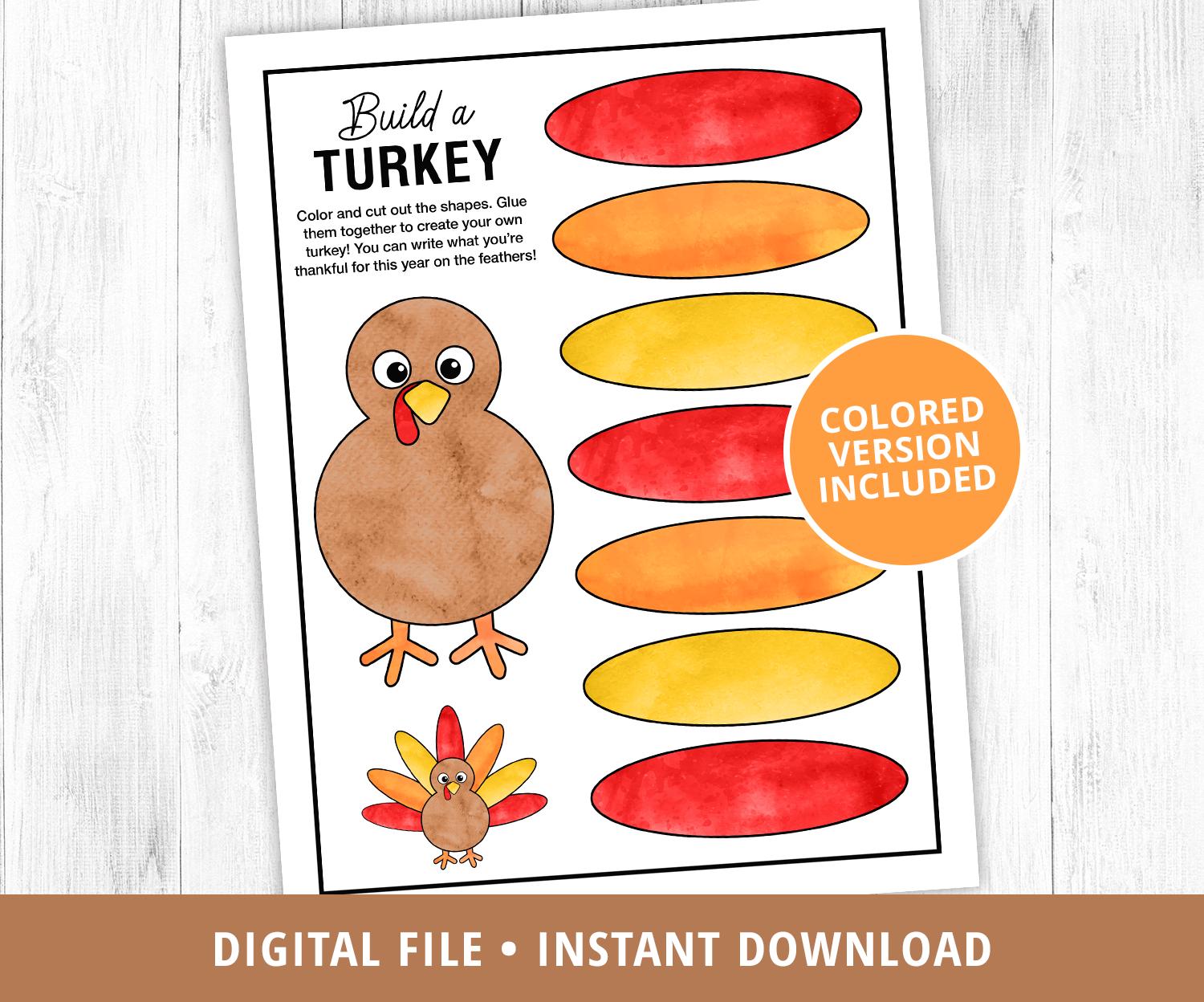 Build a Turkey Kid's Craft, Printable Thanksgiving Craft, Kid's ...