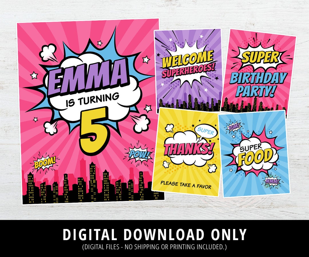 Girl Superhero Party Signs, Girl Superhero Birthday Party Decor ...