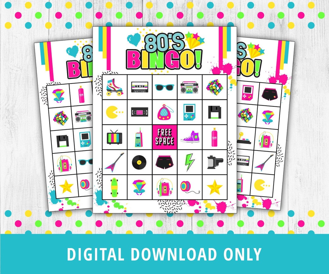 80s Themed Bingo, 80s Retro Bingo Printable, 80s Birthday Games, 80s ...