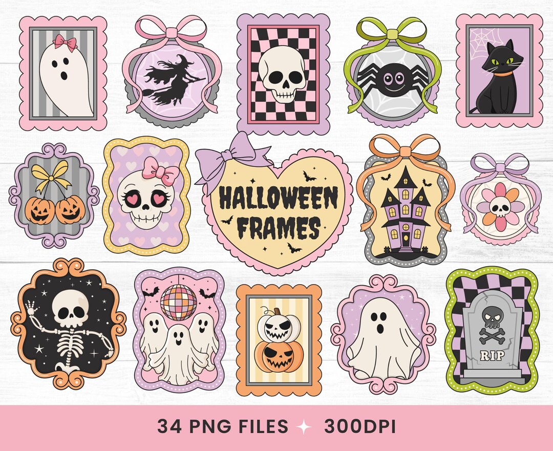 Halloween Frames Clipart, Ghost Frame Portraits Clipart, Spooky Pink ...
