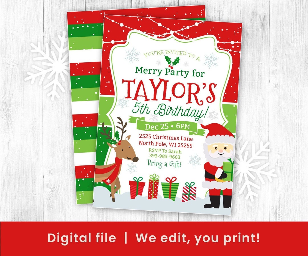 Christmas Birthday Invitation, Christmas Party Invitation, Kids ...