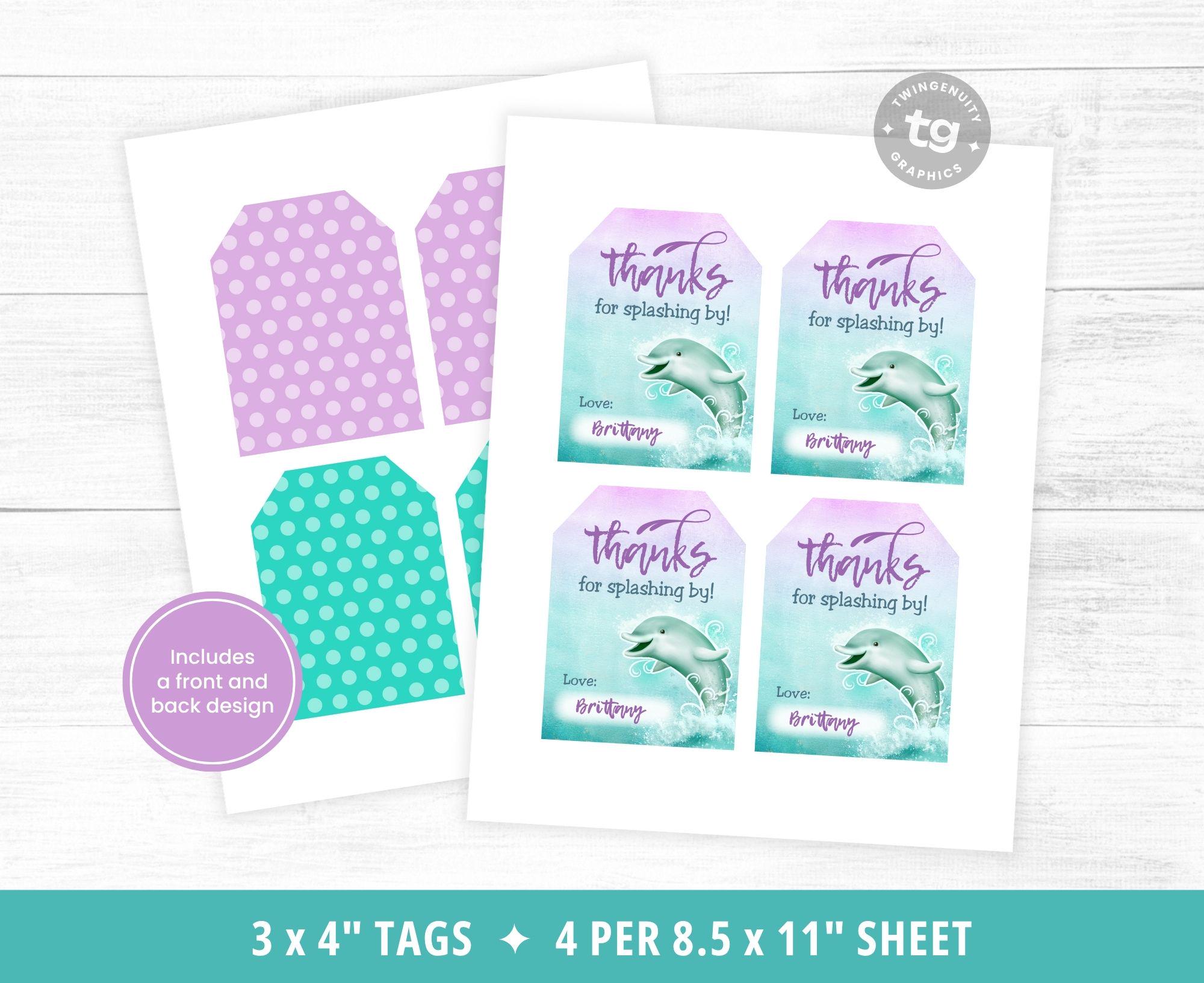 Dolphin Thank You Tags, Dolphin Favor Tags, Dolphin Birthday Party ...