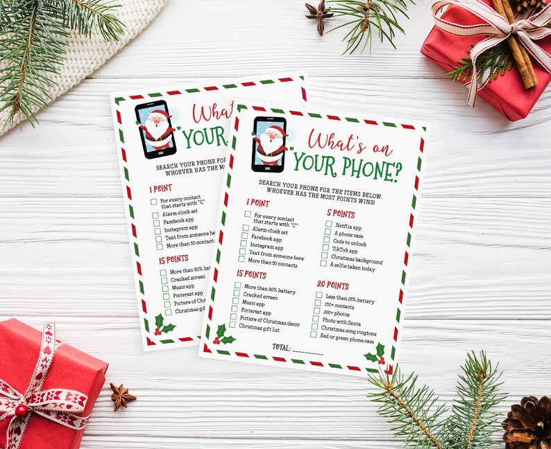 Christmas What's on Your Phone Game Printable, Fun Christmas Games ...