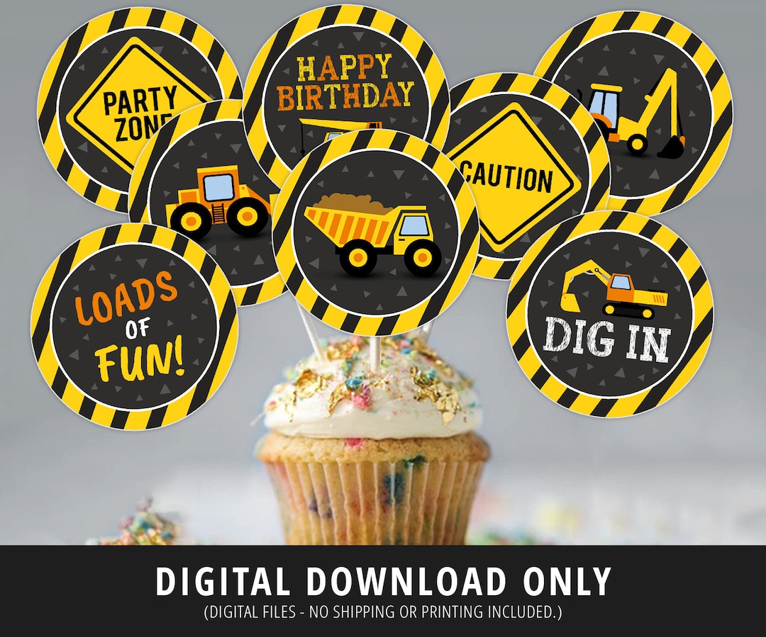 Construction Cupcake Toppers, Construction Birthday, Construction Party ...