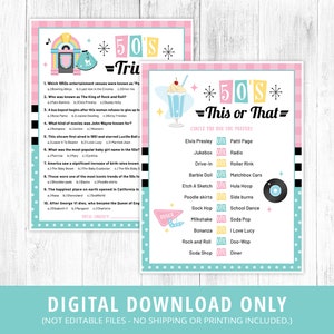 50s Games Bundle Printable, 50s Activities, 50s Party Games, 50s Trivia ...