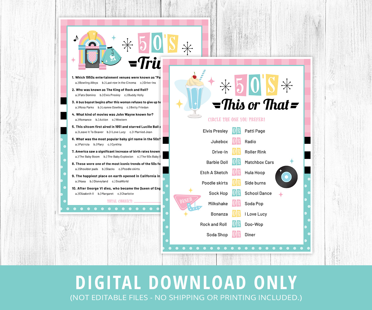 50s Games Bundle Printable, 50s Activities, 50s Party Games, 50s Trivia ...