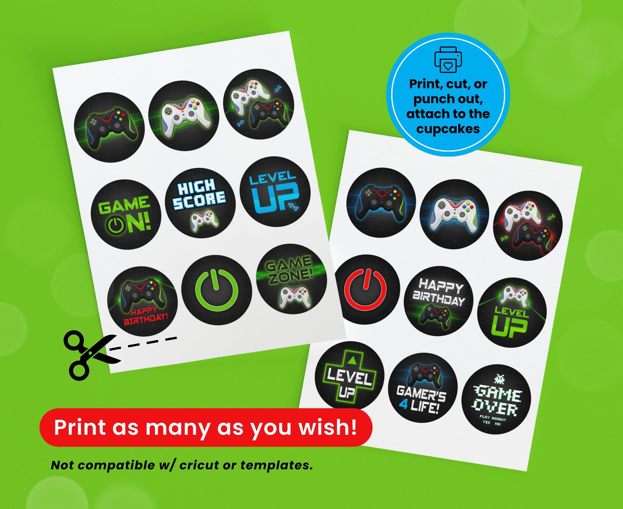 Video Game Cupcake Toppers, Video Game Party Cupcake Toppers, Video ...