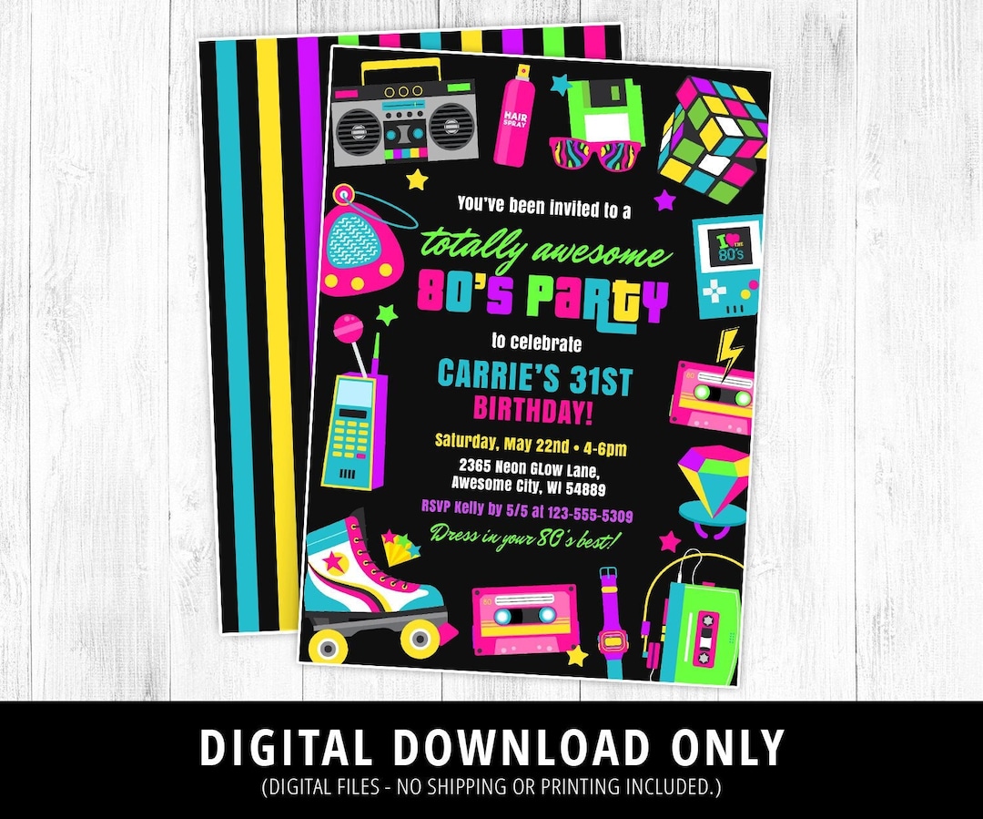 80s Birthday Invitation, 80s Party Invite, 80s Birthday Party, 80s ...
