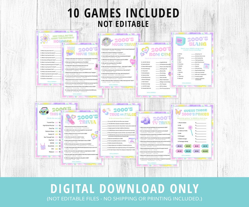2000s Games Bundle Printable, 2000s Party Games, 2000s Trivia, Y2k 00s ...