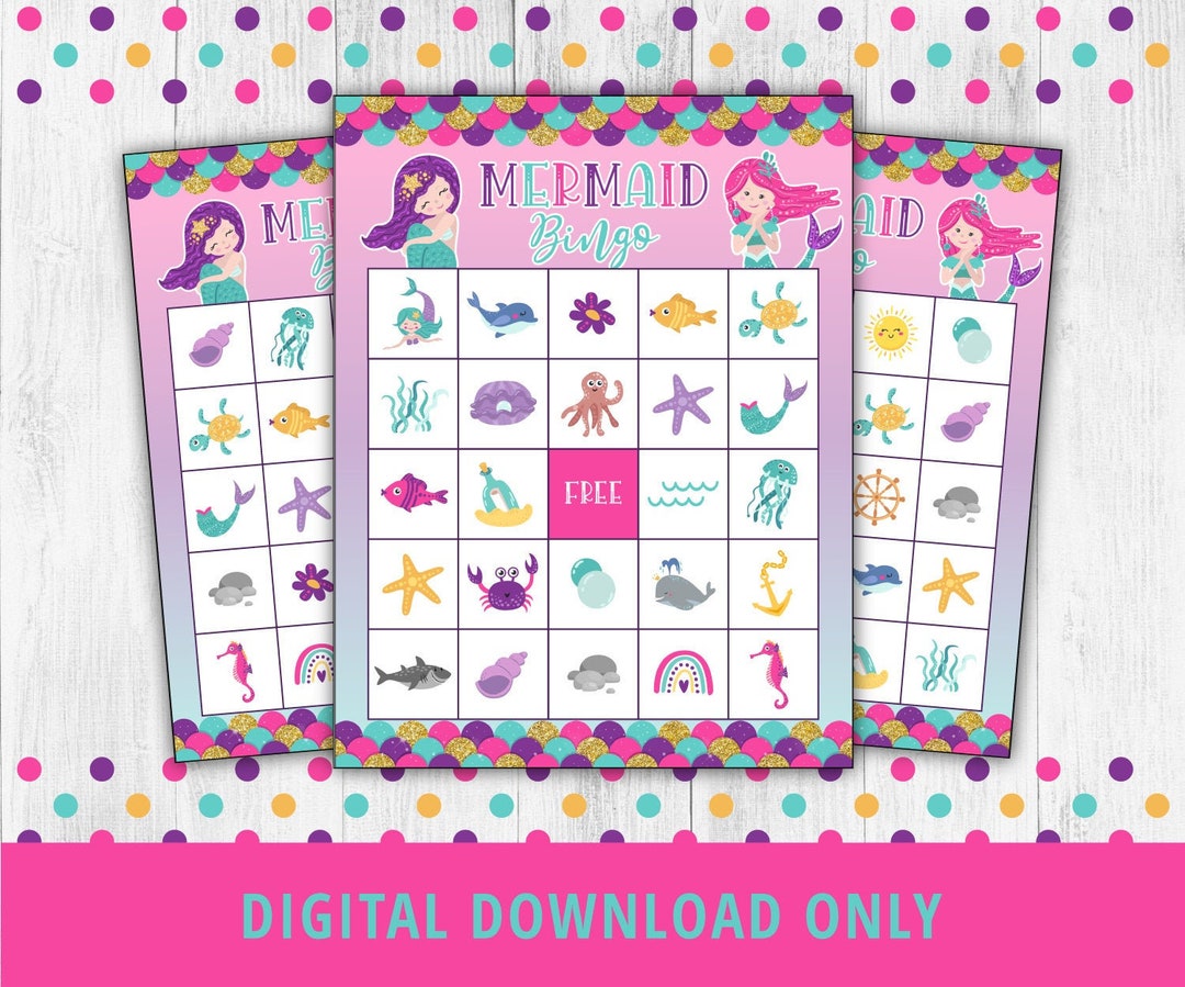 Mermaid Bingo, Under the Sea Bingo, Mermaid Party Printable Games ...