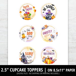 Halloween Cupcake Toppers, Halloween Watercolor Cupcake Toppers ...
