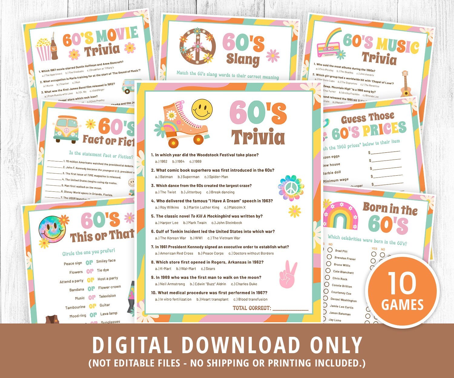 60s Games Bundle Printable 60s Activities 60s Party Games - Etsy Australia