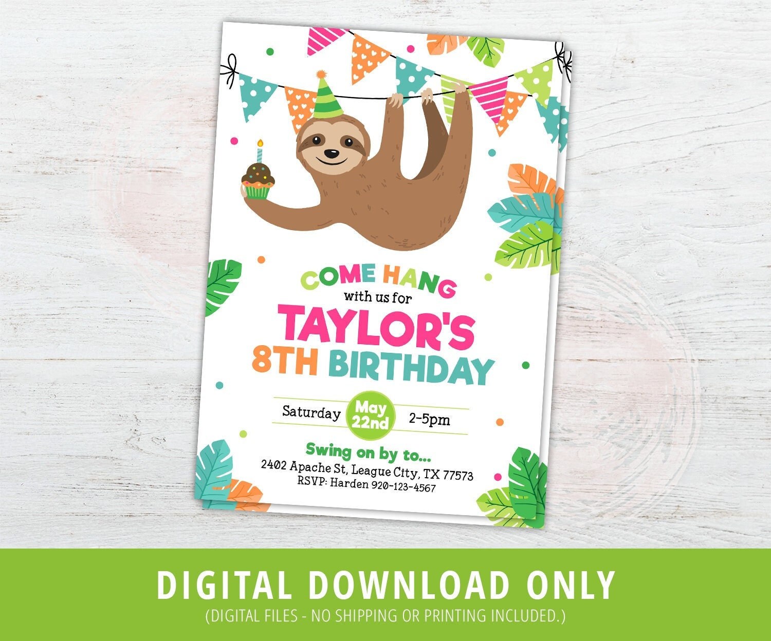 Sloth Birthday Invitation Sloth Invitation Sloth Party - Etsy