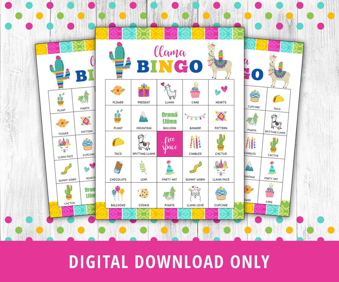 Llama Bingo, Llama Birthday Games, Llama Bingo Printable, Llama Family ...