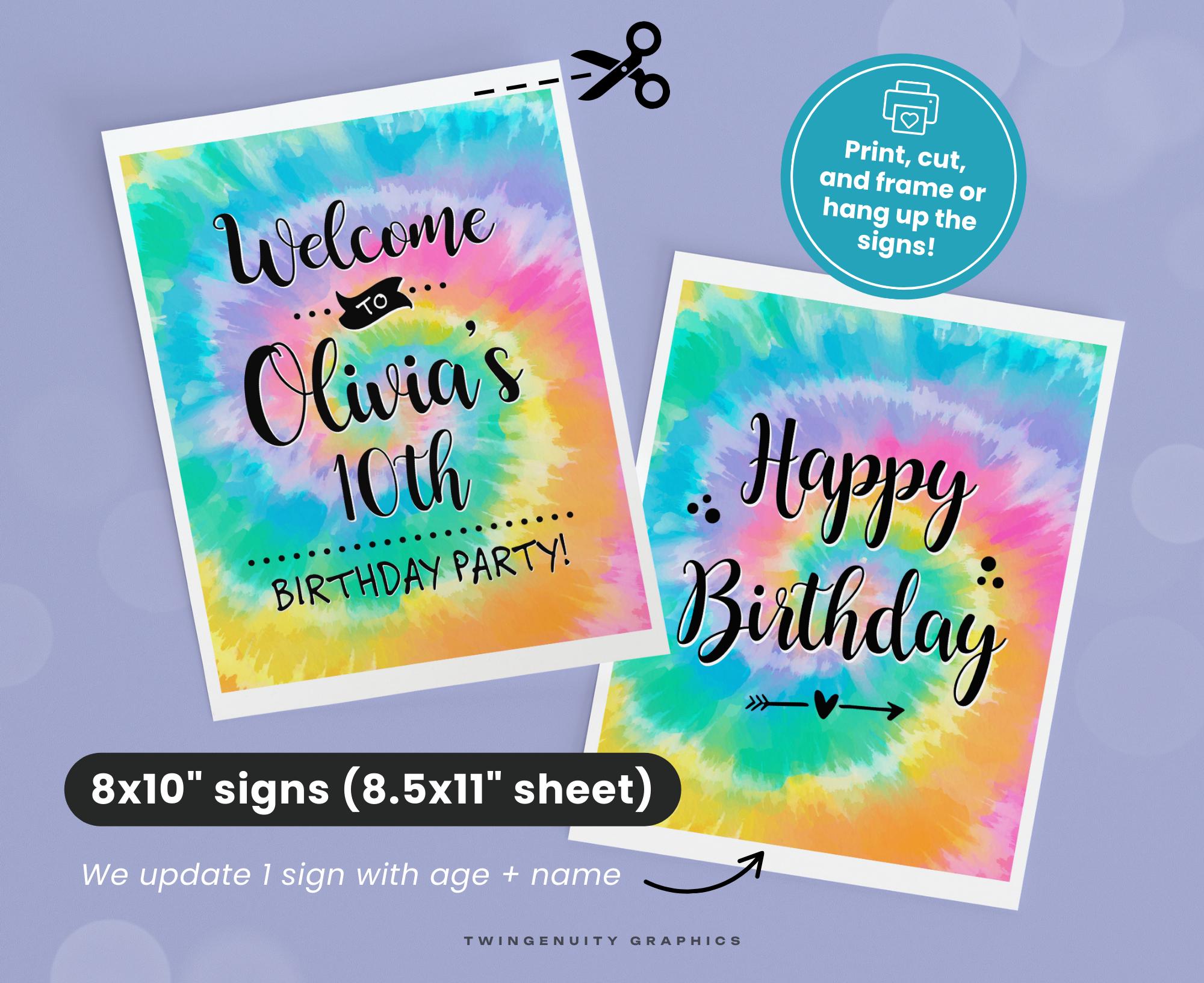 Tie Dye Birthday Party Signs, Tie Dye Welcome Sign, Rainbow Tie Dye ...