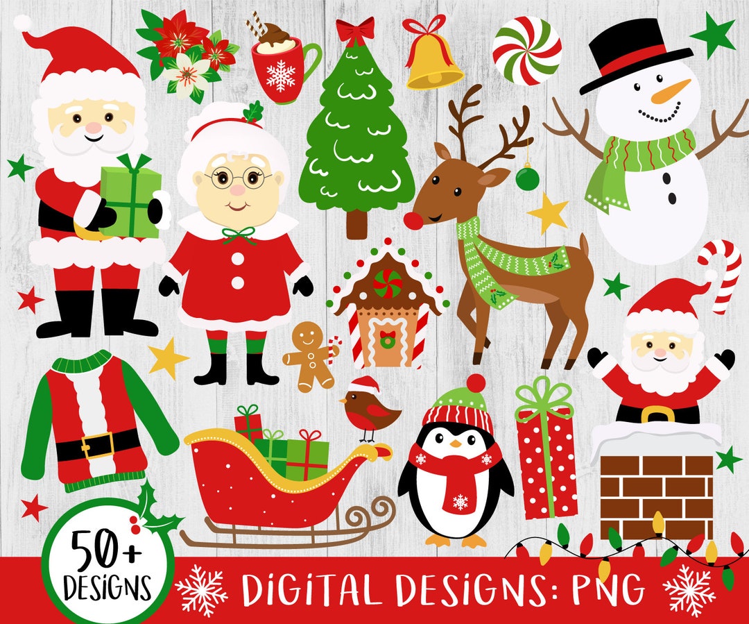 Christmas Clipart, Holiday Clipart Set, Cute Christmas Clip Art, Santa ...