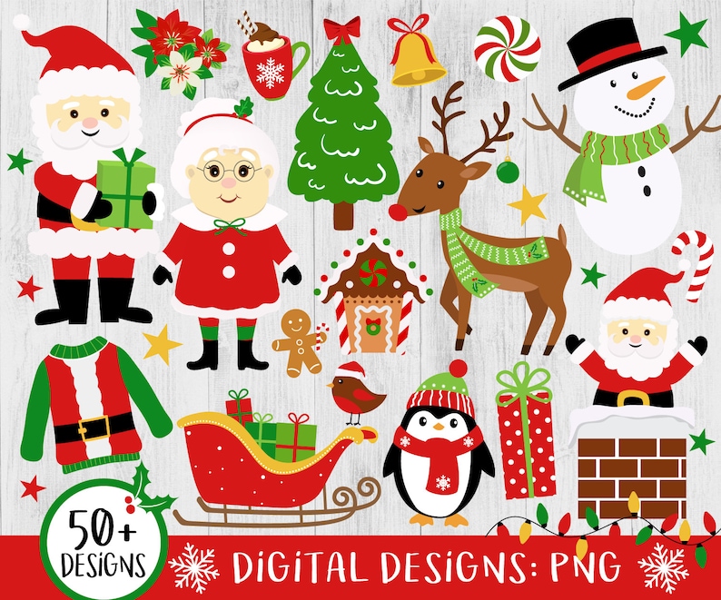 Christmas Clipart, Holiday Clipart Set, Cute Christmas Clip Art, Santa ...