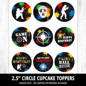 Paintball Cupcake Toppers, Paintball Party Cupcake Toppers, Paintball ...
