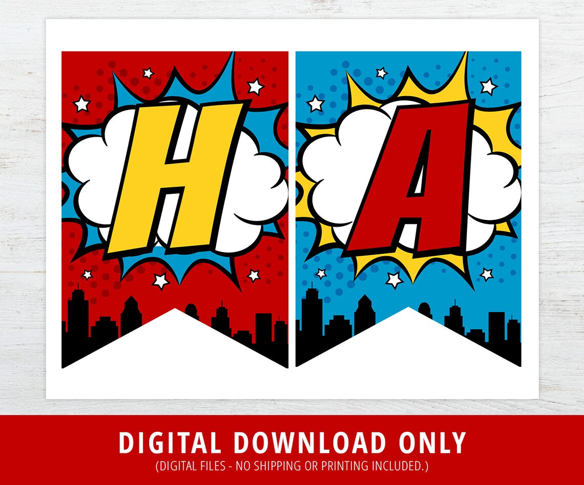 SUPERHERO Birthday Banner Printable Superhero Birthday | Etsy