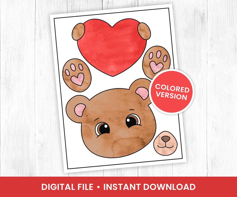 Build a Teddy Bear Kid's Craft, Printable Valentines Day Craft, Kid's ...