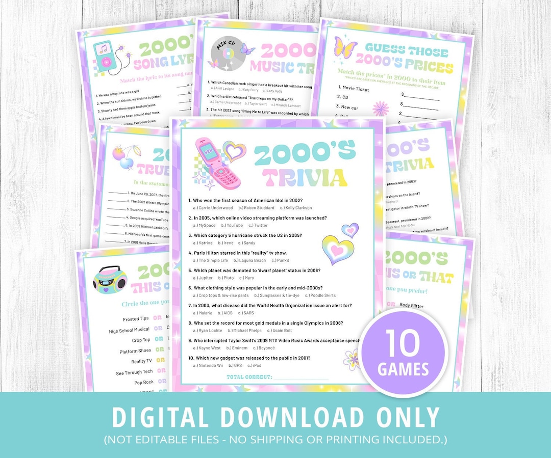 2000s Games Bundle Printable 2000s Party Games 2000s Trivia - Etsy