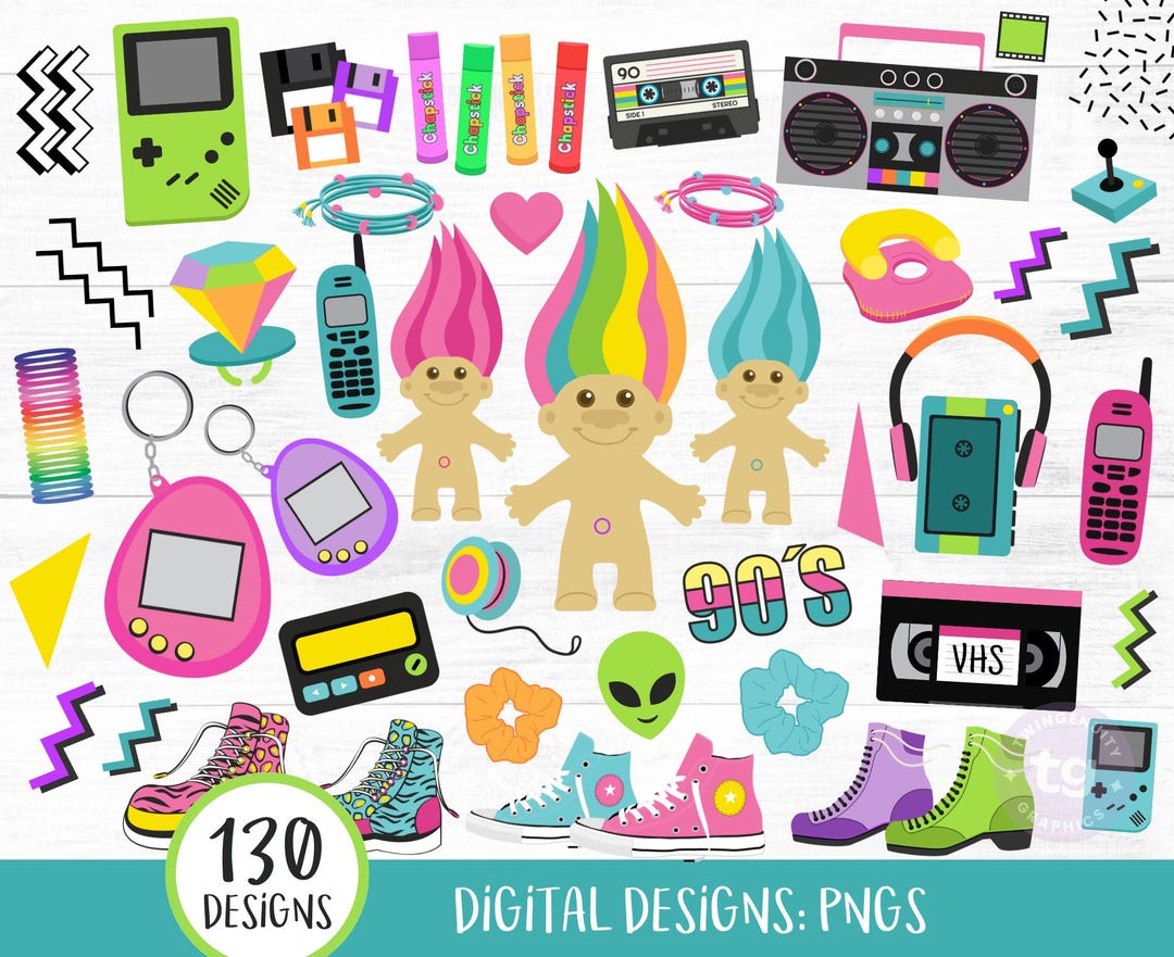 90's Clipart, 90s Clipart Bundle, 1990, 90s Party, Retro 90s, Neon ...