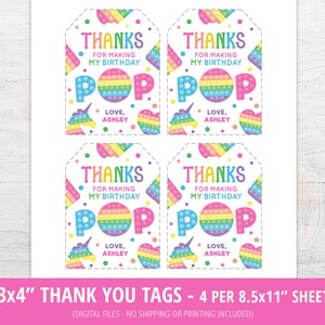 Pop It Thank You Tags, Pop It Favor Tags, Pop It Birthday Tags, Pop It ...