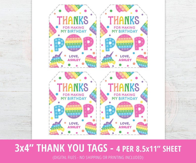 Pop It Thank You Tags Pop It Favor Tags Pop It Birthday - Etsy