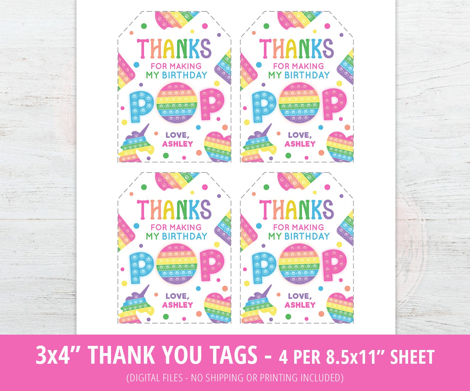 Pop It Thank You Tags Pop It Favor Tags Pop It Birthday - Etsy
