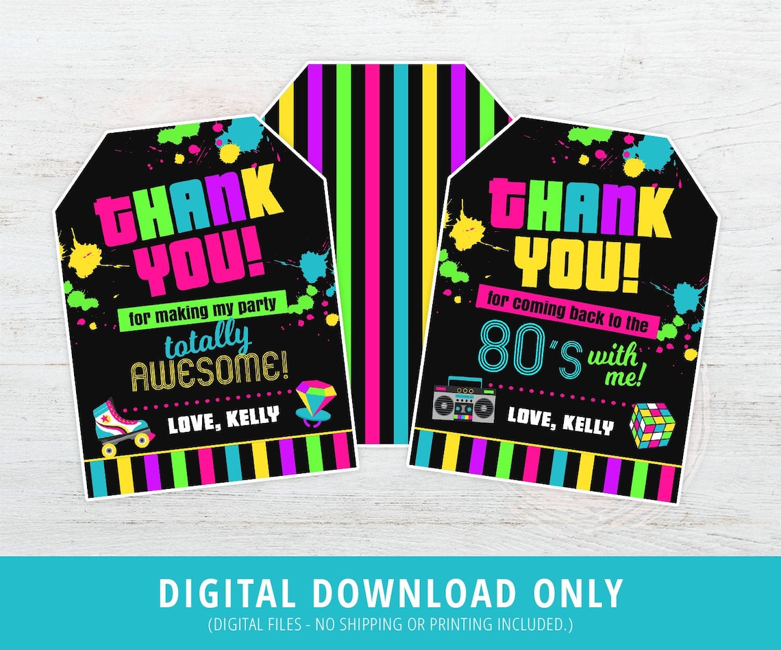 80s Thank You Tags 80s Favor Tags 80s Birthday Party 80s - Etsy
