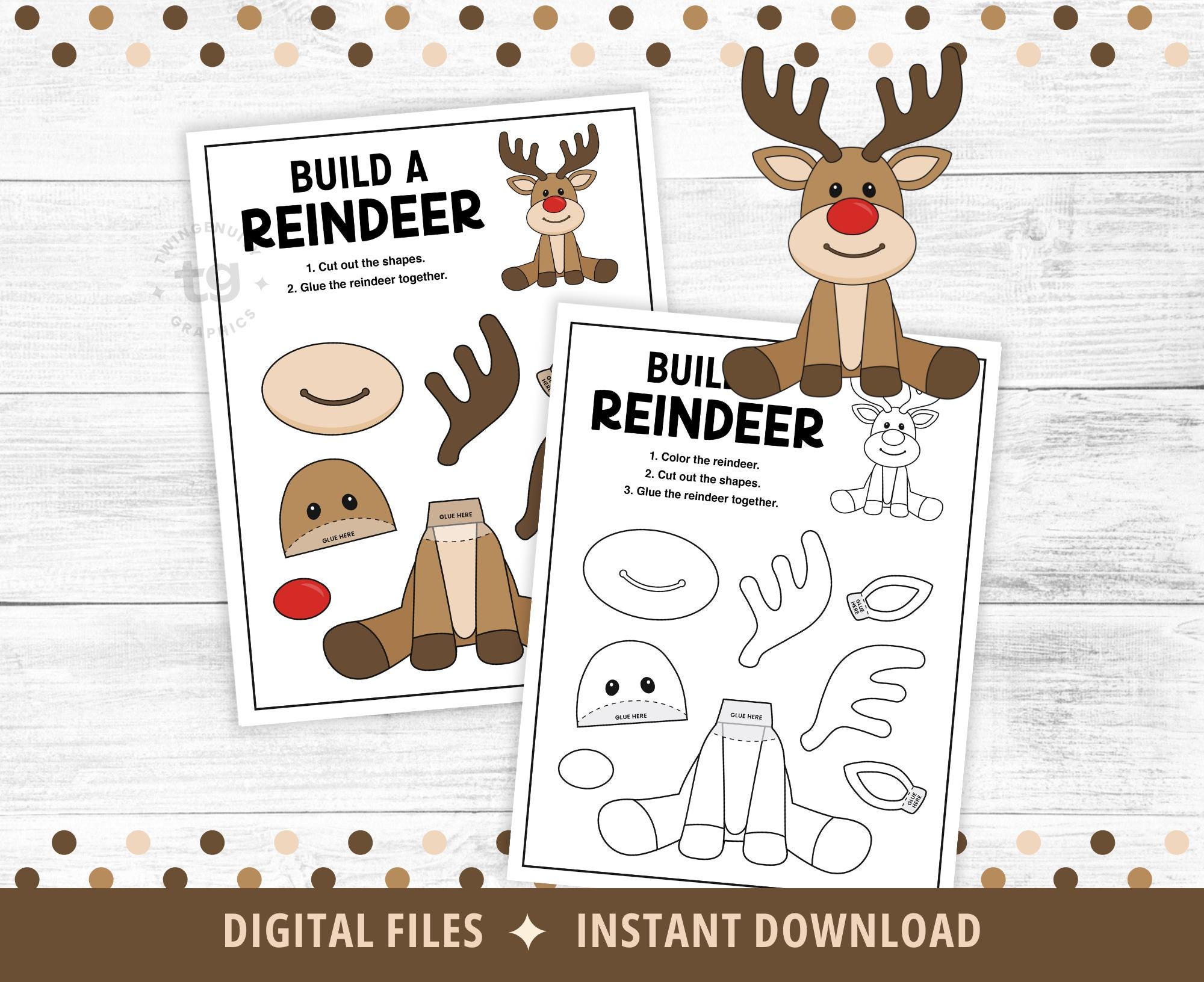 Build a Reindeer Kids Craft, Printable Christmas, Reindeer Activity ...