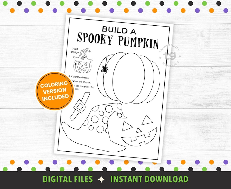 Build a Pumpkin Kid's Craft, Printable Halloween Crafts Kids, Jack-o ...