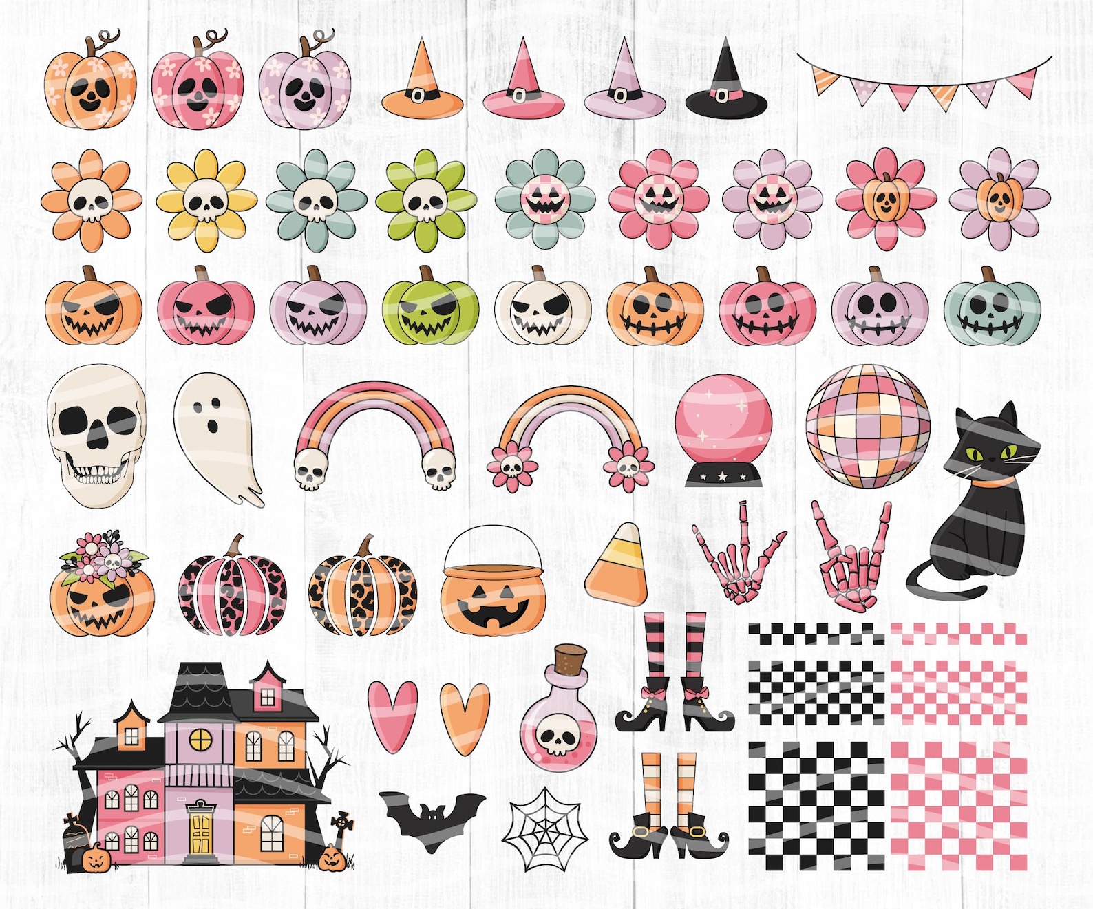 Retro Halloween Quotes Bundle Cute Groovy Pink, Spooky, Boo Crew ...