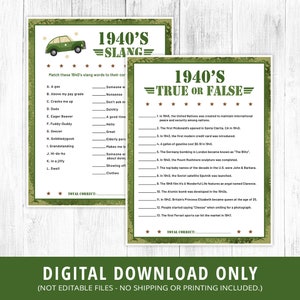 1940s Trivia Games Printable, 1940s Trivia Game, 1940s True or False ...