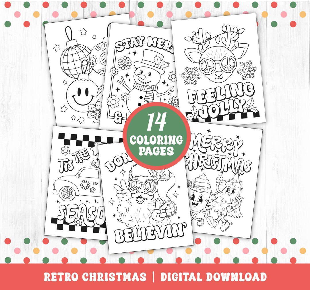 Retro Christmas Coloring Pages, Groovy Christmas Printable, Christmas ...