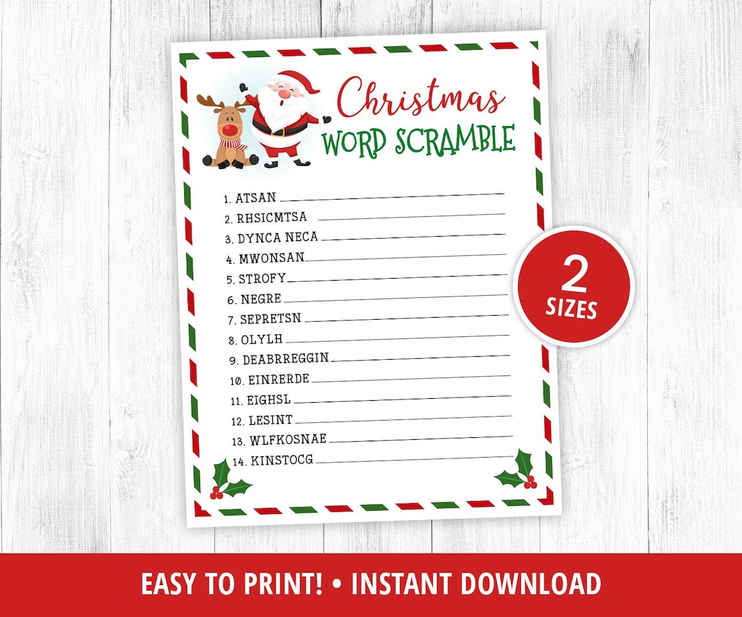 Printable Christmas Word Scramble Game, Christmas Printable Games, Fun ...