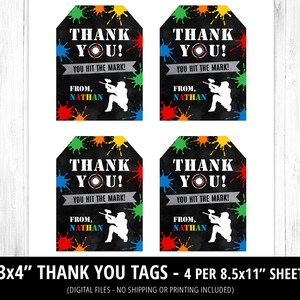 Paintball Favor Tags, Paintball Thank You Tags, Printable Paintball ...