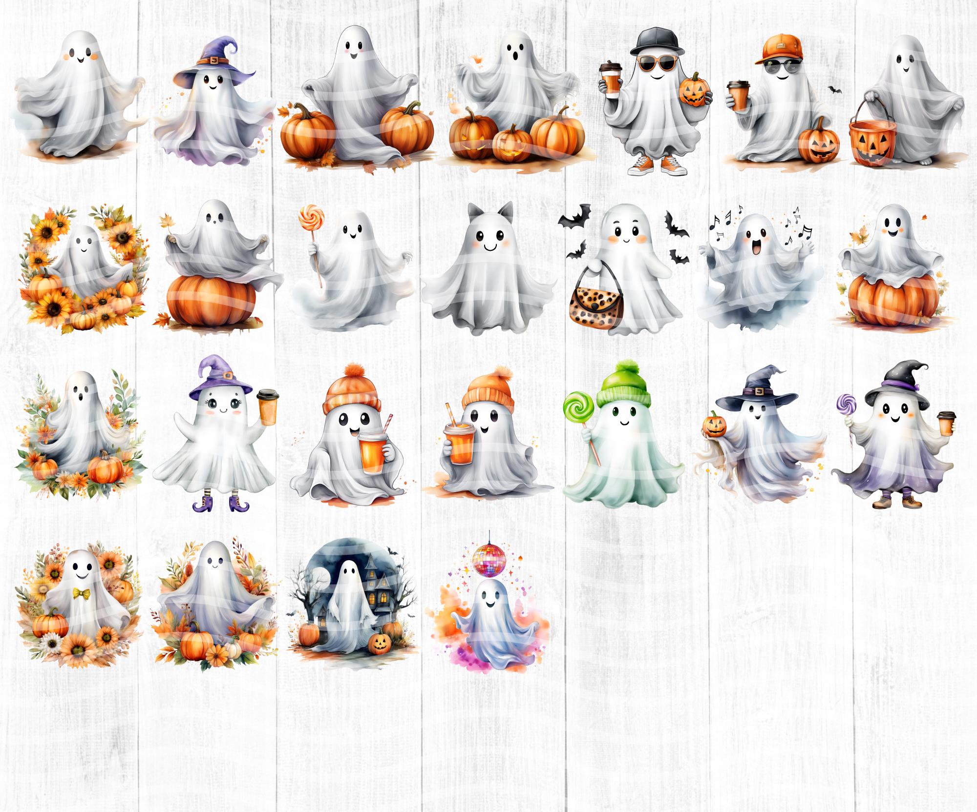 Ghost Clipart Bundle, Cute Watercolor Halloween Ghosts, Coffee Ghost ...