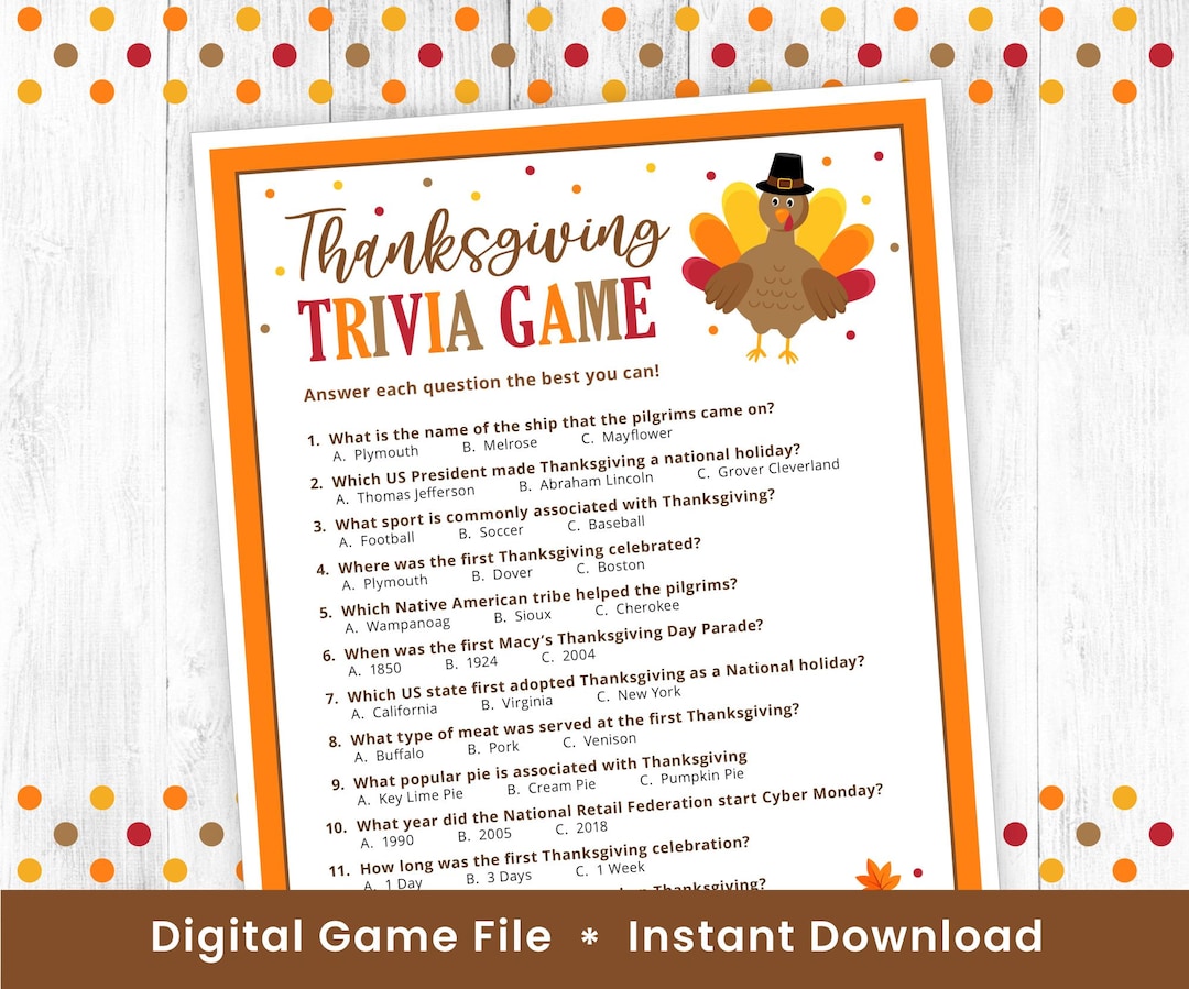 Thanksgiving Trivia Game Printable, Thanksgiving Activity, Adult ...
