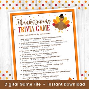 Thanksgiving Trivia Game Printable, Thanksgiving Activity, Adult ...