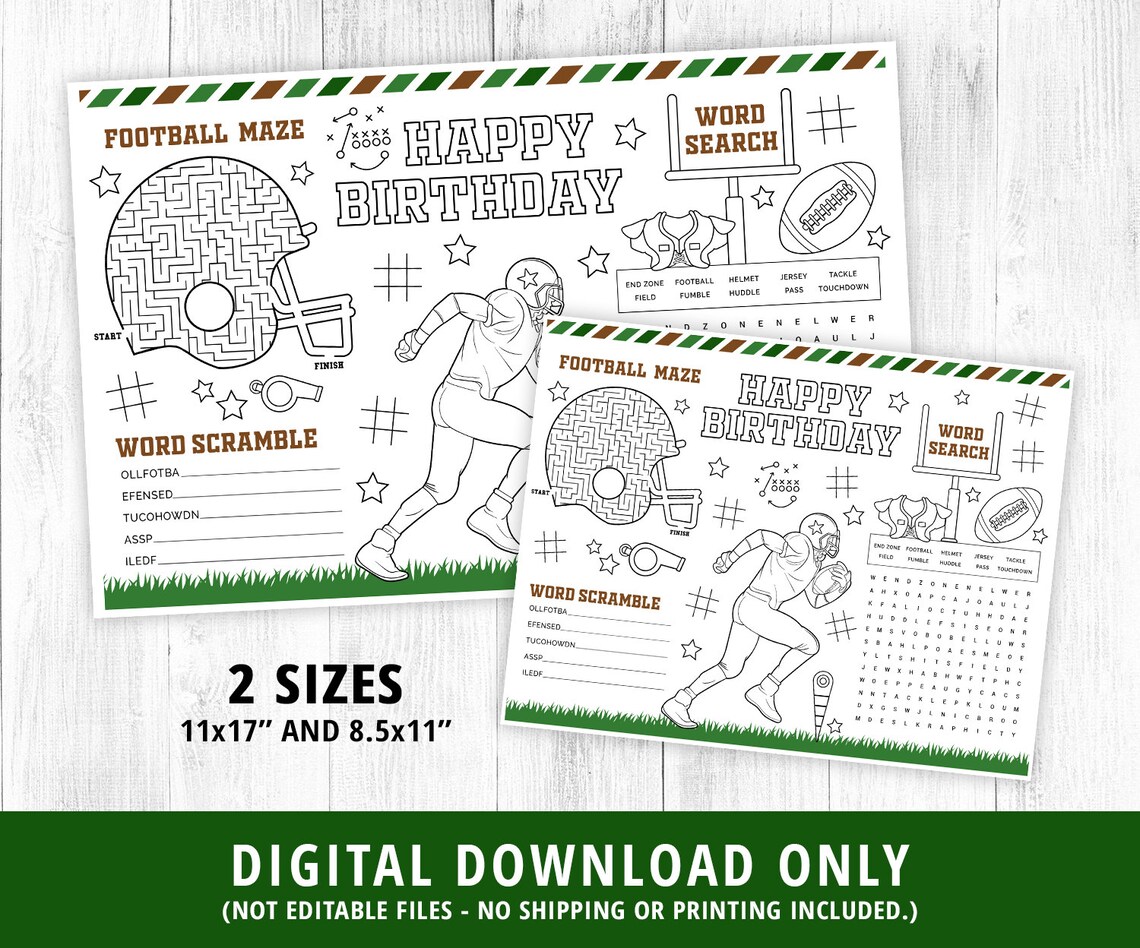 Football Placemat, Kids Football Coloring Placemat, Football Games ...