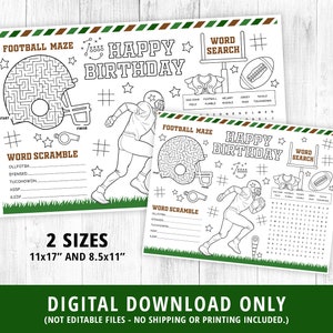 Football Placemat, Kids Football Coloring Placemat, Football Games ...