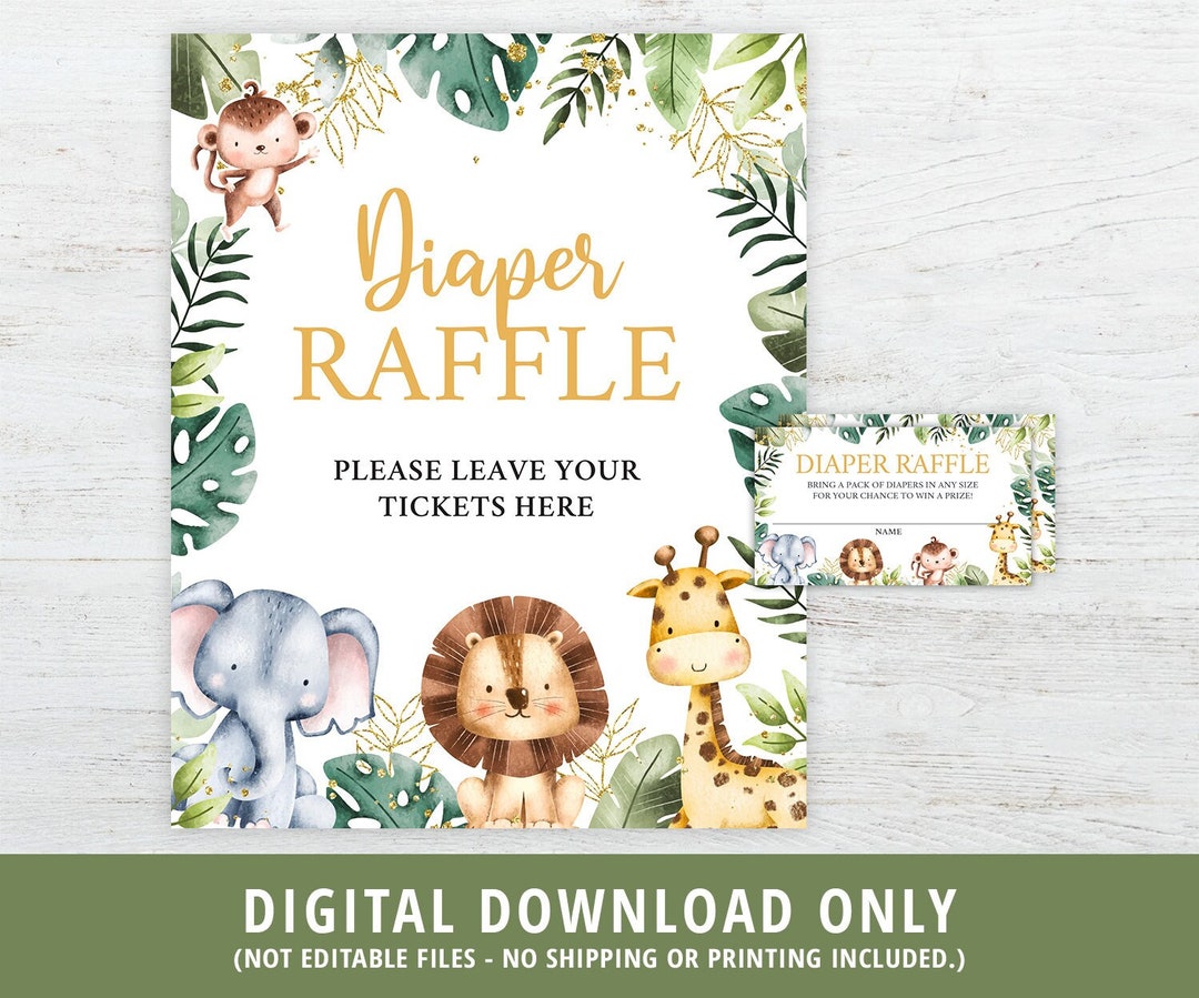 Safari Diaper Raffle Tickets and Sign, Safari Jungle Baby Shower Game ...