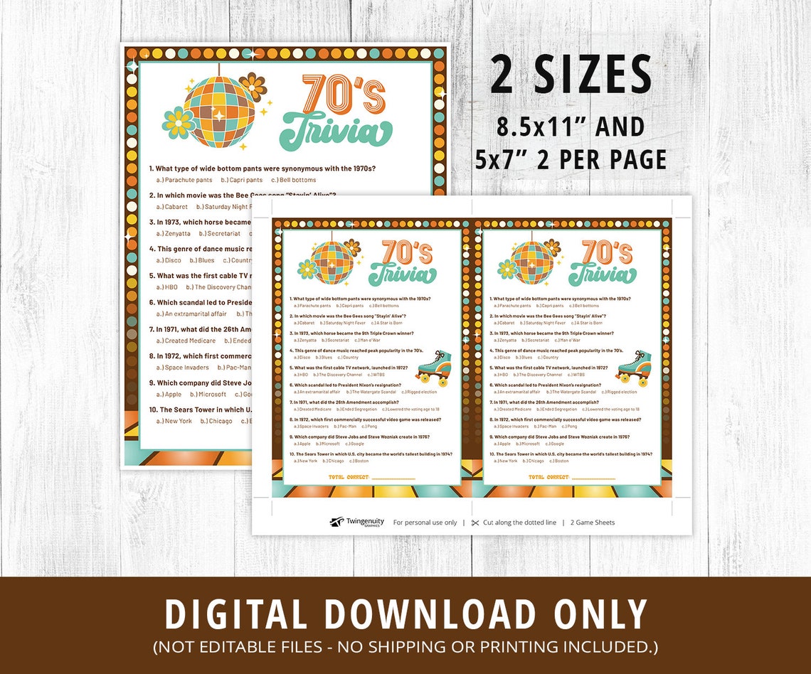 70s Games Bundle Printable, 70s Activities, 70s Party Games, 70s Trivia ...