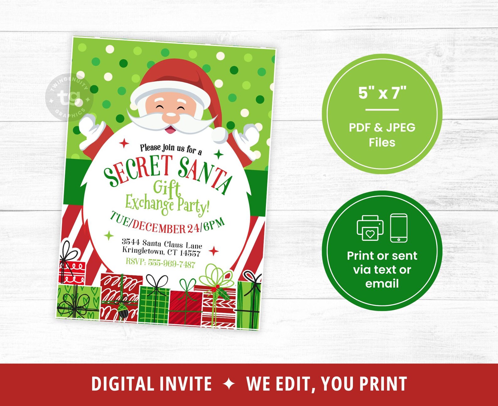 Secret Santa Gift Exchange Invite, Christmas Invitation, Santa Invite ...